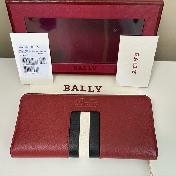 Bally | Bags | Nwt Bally Till Red Bovine Grained Leather Stripe Long ...